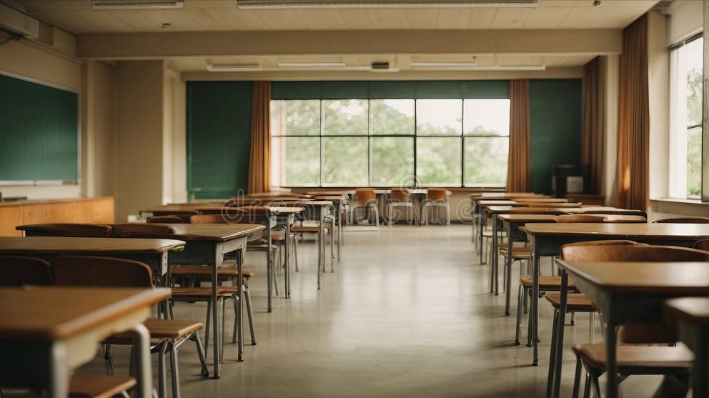 Empty School Classroom without Young Student. Blurry View of Elementary ...