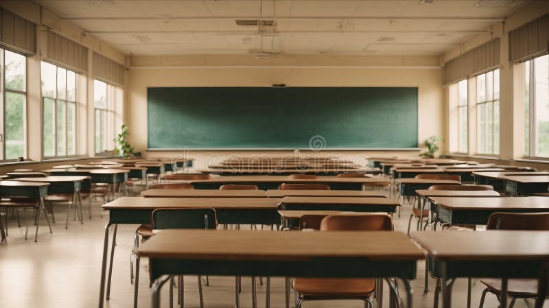 Empty School Classroom without Young Student. Blurry View of Elementary ...