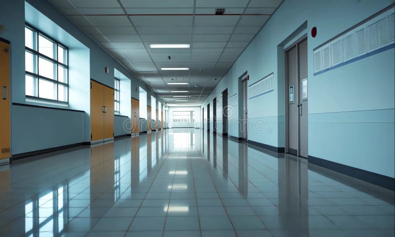 Empty school corridor stock video. Video of study, interior - 369093133