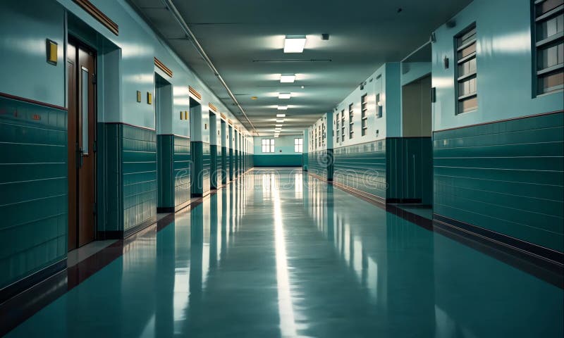 Empty school corridor stock footage. Video of animation - 369093312