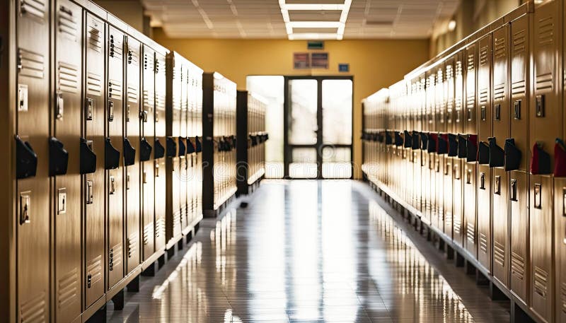 Empty School Corridor with Various Lockers for Students, Back To School ...