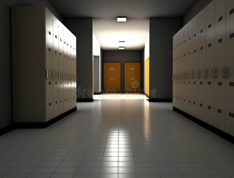 An Empty School Hall with a Row of Tall Lockers Lined Up Symbolizing ...