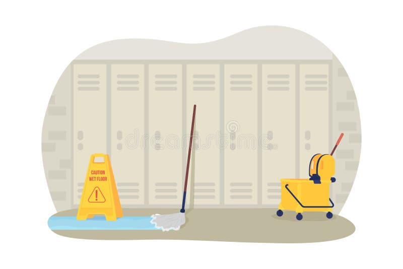Cleaning School Hall Flat Color Vector Illustration Stock Vector ...