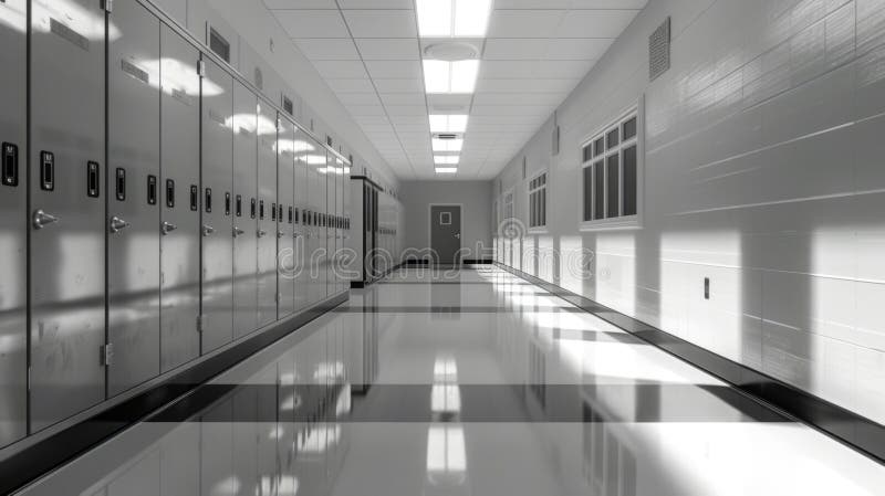 Empty School Hallway with Lockers and Shelves, Generative AI Stock ...