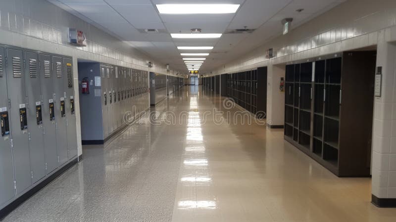 Empty School Hallway with Lockers and Shelves, Generative AI Stock ...