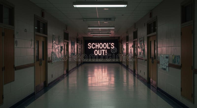 Empty School Hallway with Pink School S Out Sign Stock Illustration ...
