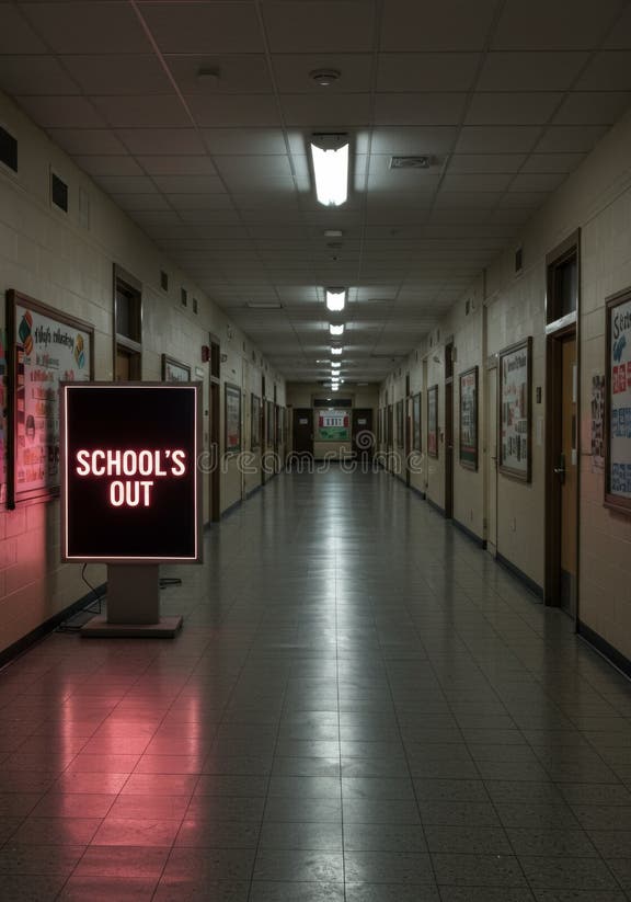 Empty School Hallway with School S Out Sign Stock Illustration ...