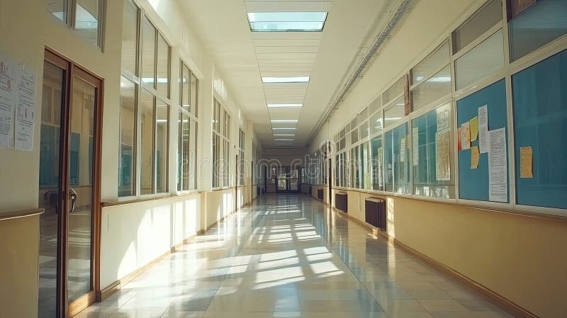 Empty School Hallway with Sunlight. Education Concept Stock Photo ...