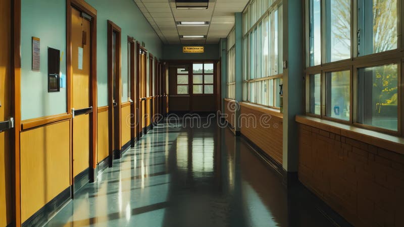 Empty School Hallway. Zoom in Stock Footage - Video of class, glass ...