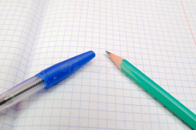 Empty School Notebook with Pen and Pensil Stock Photo - Image of ...