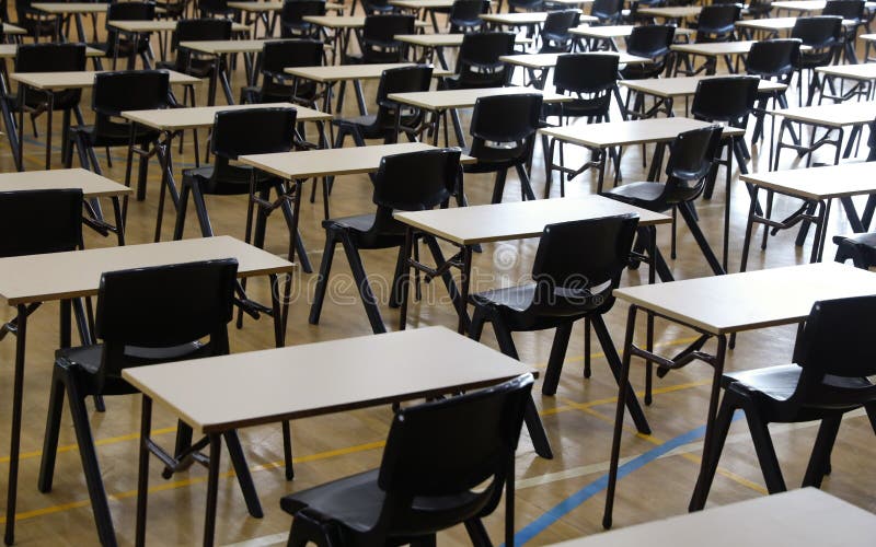 Empty School or University Examination Tables Set Up in a Hall Stock ...