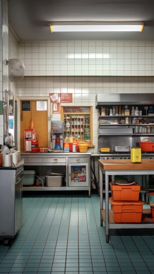 Empty School or University Kitchen with Large Windows and Cooking ...