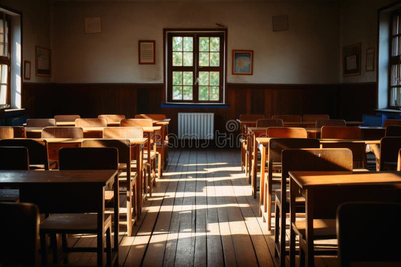An Empty Schoolclass with a Cleared Board Stock Illustration ...