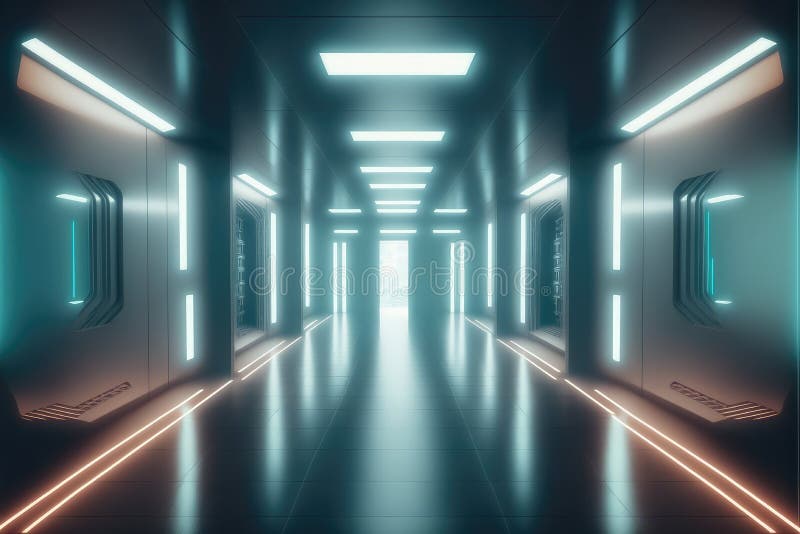 Empty Sci-fi Futuristic Room of Spaceship with Blue Light Decoration ... Empty Sci-fi Futuristic Room of Spaceship with Blue Light Decoration ...