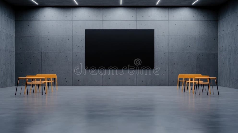 Empty Science Classroom with High Chairs and Blackboard Stock ...