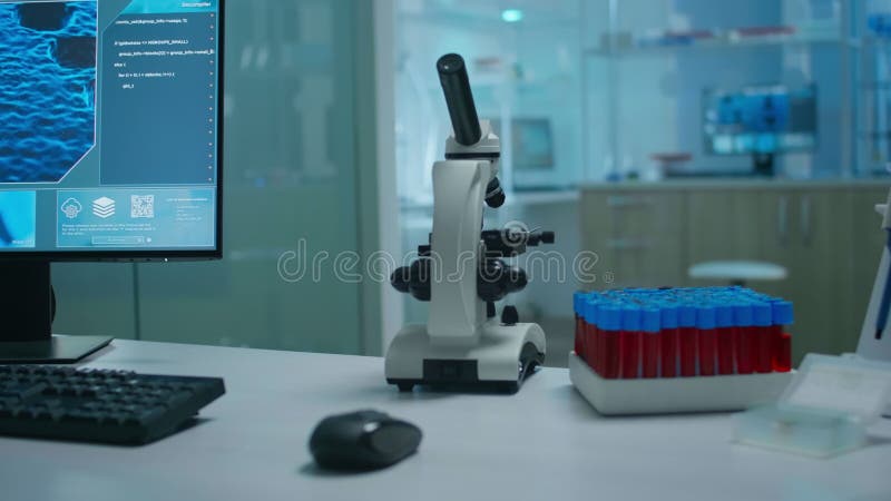 Empty Science Research Laboratory Office with Microscope on Table Stock ...