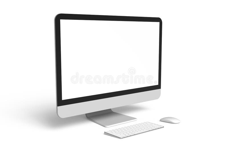 Empty Screen Desktop Keyboard, Mouse Front View on the White Background ...