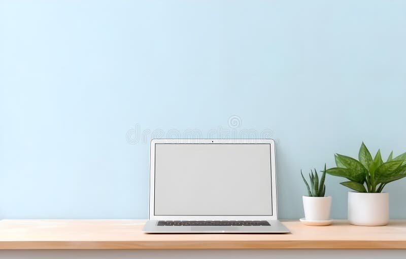 Empty Screen Laptop Mockup on an Office Desk in a Modern Light Office ...