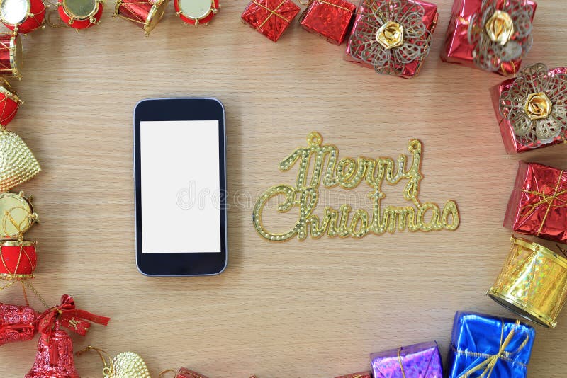 Empty Screen of Smart Phone and Equipment Decorations are Placed Stock ...