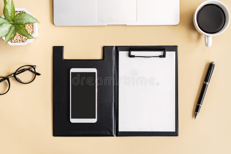 Empty Screen Smart Phone and File Folder on Business Desk Office with ...