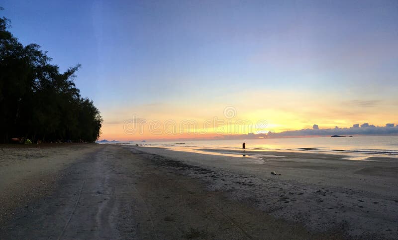 Empty Sea Beach Sand and Twilight Sky on Sunset Time Stock Photo ...