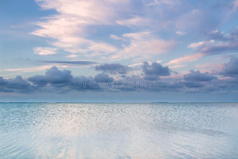 Sunset Sunrise in Open Sea with Dramatic Calm Clear Sky Stock Photo ...