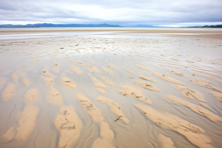 An Empty Seashore at Low Tide, with Exposed Sand Ripples Stock Photo ...