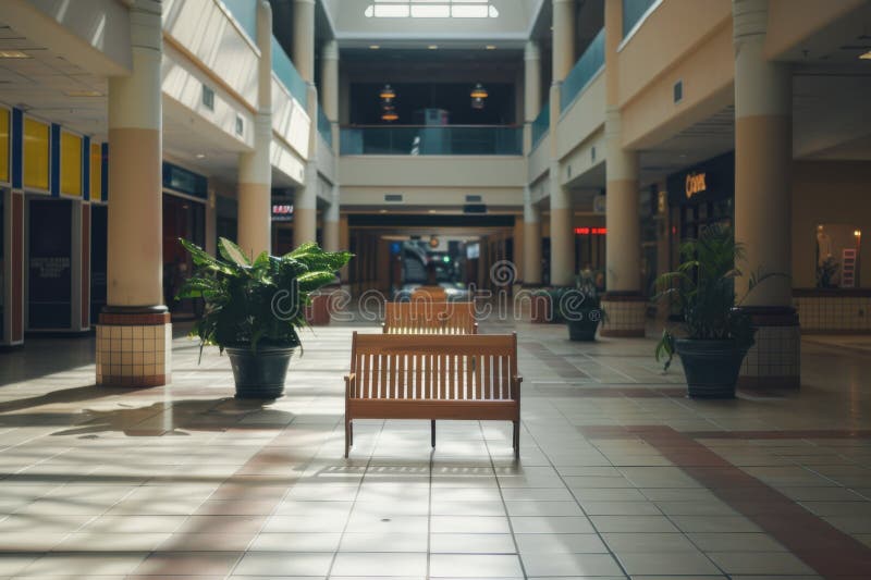 Empty Seating Area in a Spacious Shopping Mall Stock Illustration ...