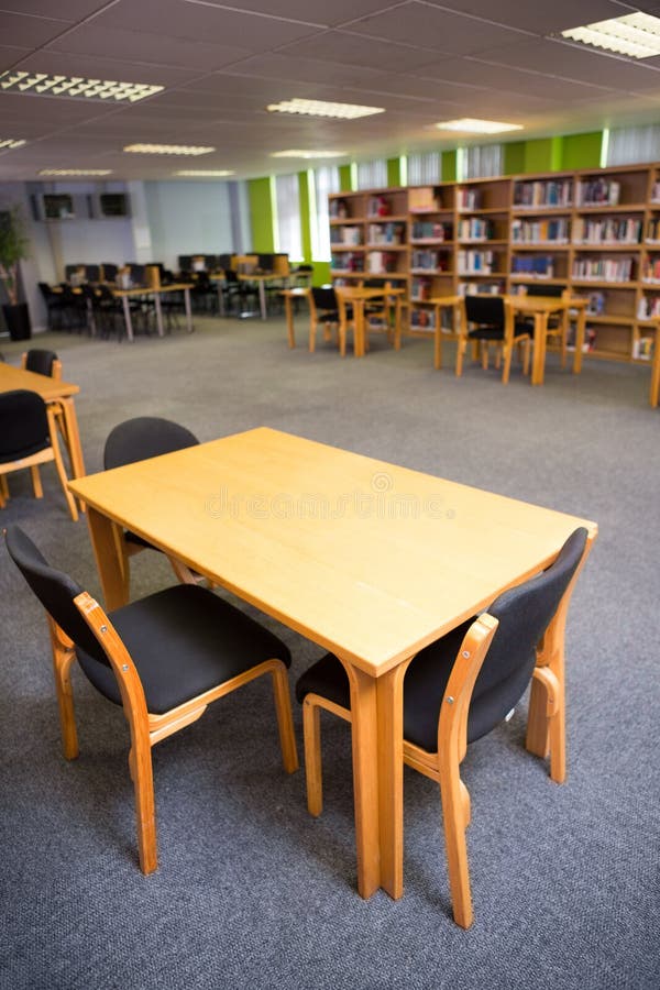 Empty Seats and Bookshelves at College Library Stock Photo - Image of ...