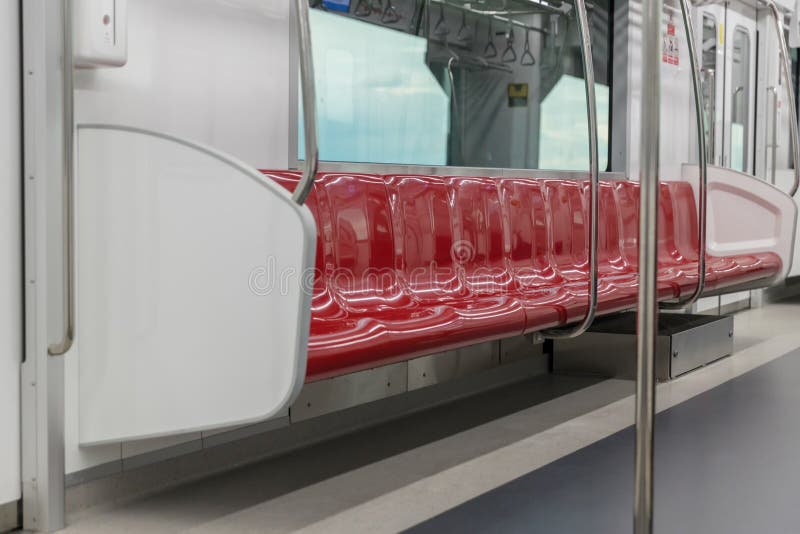 Empty Seats Commuter with Red Color Interior Inside in the Subway Train ...