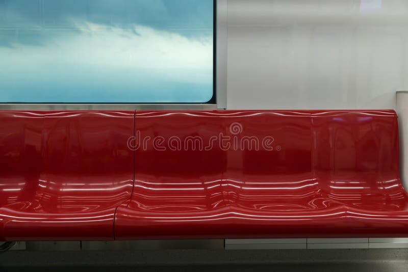 Empty Seats Commuter with Red Color Interior Inside in the Subway Train ...