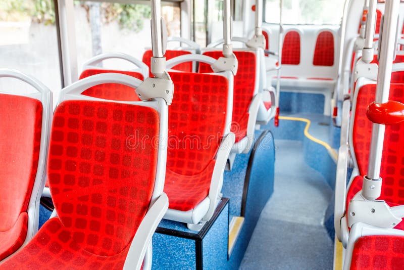 Seats inside new city bus stock photo. Image of line - 173247498