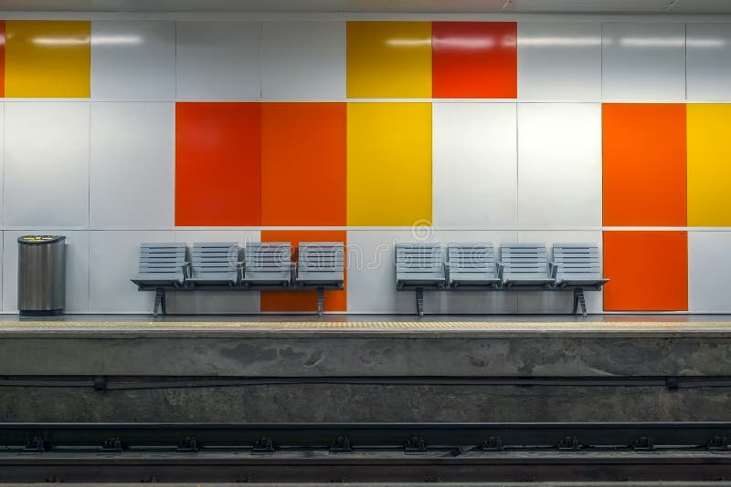 Empty Seats in the Subway Station Stock Image - Image of station ...