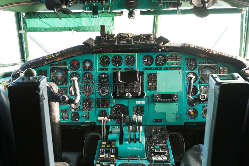 Cabin of the Pilot of the Passenger Plane Inside Stock Photo - Image of ...