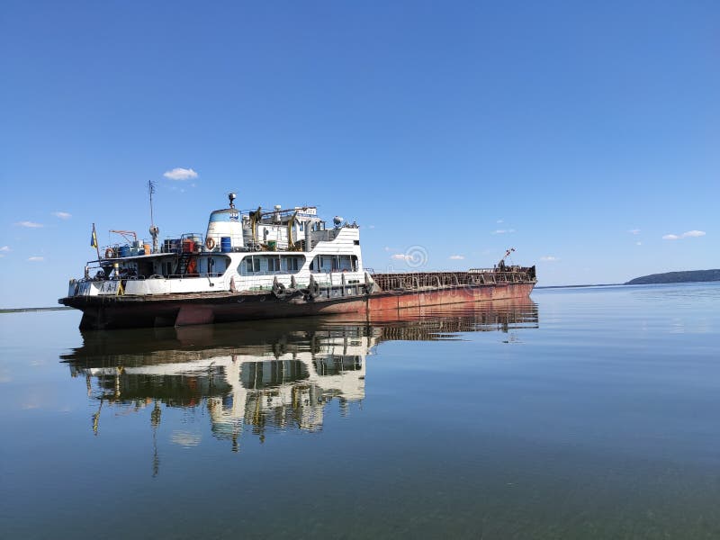 Empty Self-propelled Barge on Dnipro River Editorial Photo - Image of ...