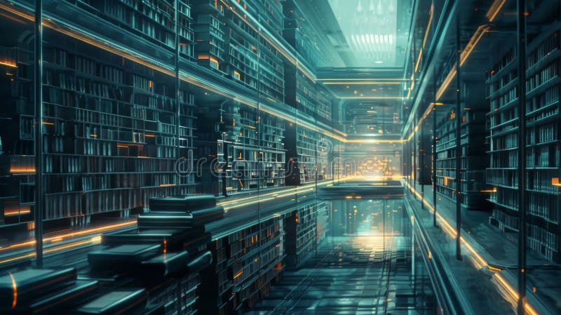 Empty Server Racks Glow with Blue Neon Lights Inside a Modern, High ...