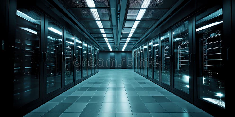 Empty Server Room, Featuring an Array of Server Racks Along a Hallway ...