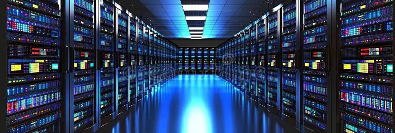 Empty Server Room, Rows of Working Data Center Servers, Big Data, Cloud ...
