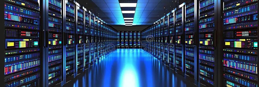 Empty Server Room, Rows of Working Data Center Servers, Big Data, Cloud ...
