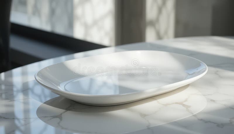 Empty Serving Platter on Marble Tabletop with Natural Light Stock ...