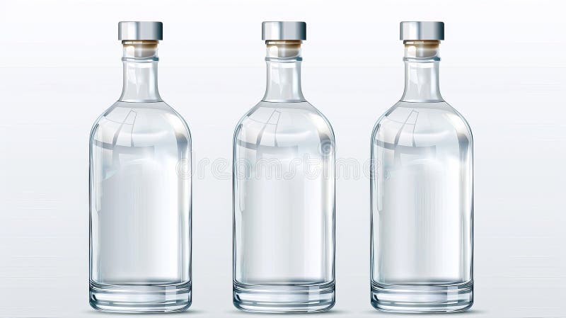 An Empty Set of Two Clear Alcohol Bottles with Metal Caps Isolated on ...