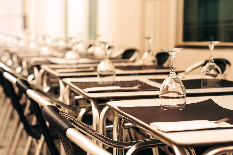 Empty Set Up Restaurant Terrace Stock Image - Image of fork, city ...