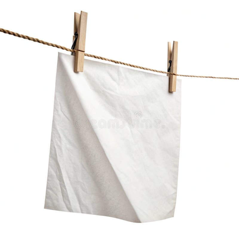 Empty Sheet of Paper Hanging on Clothesline Isolated on White ...