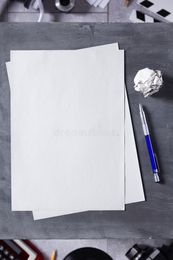 Empty Sheet of Paper and Pen with Creative Design. Movie and ...