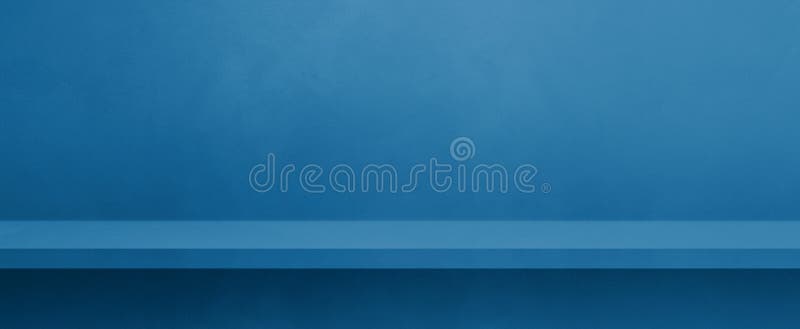 Empty Shelf on a Blue Concrete Wall. Background Template. Horizontal ...