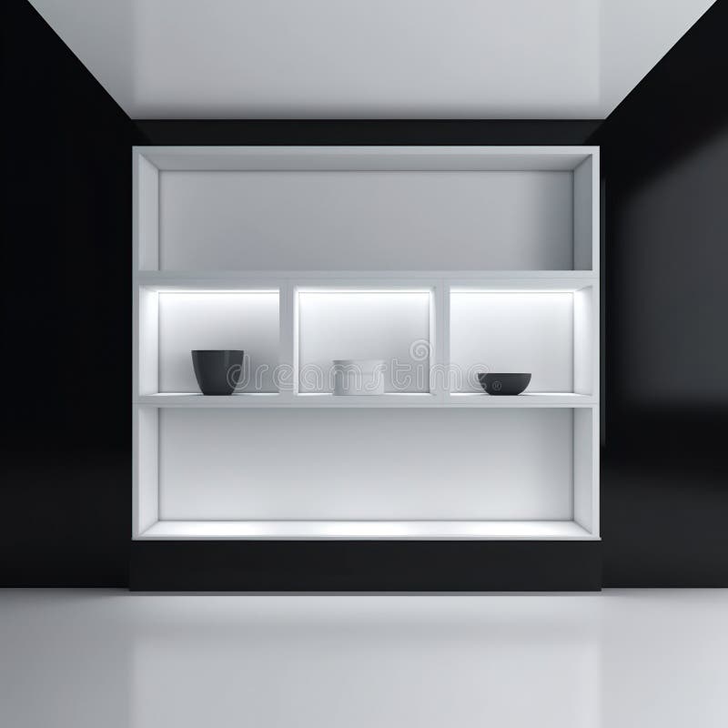 Empty Shelf in the Center Dark Room Stock Illustration - Illustration ...