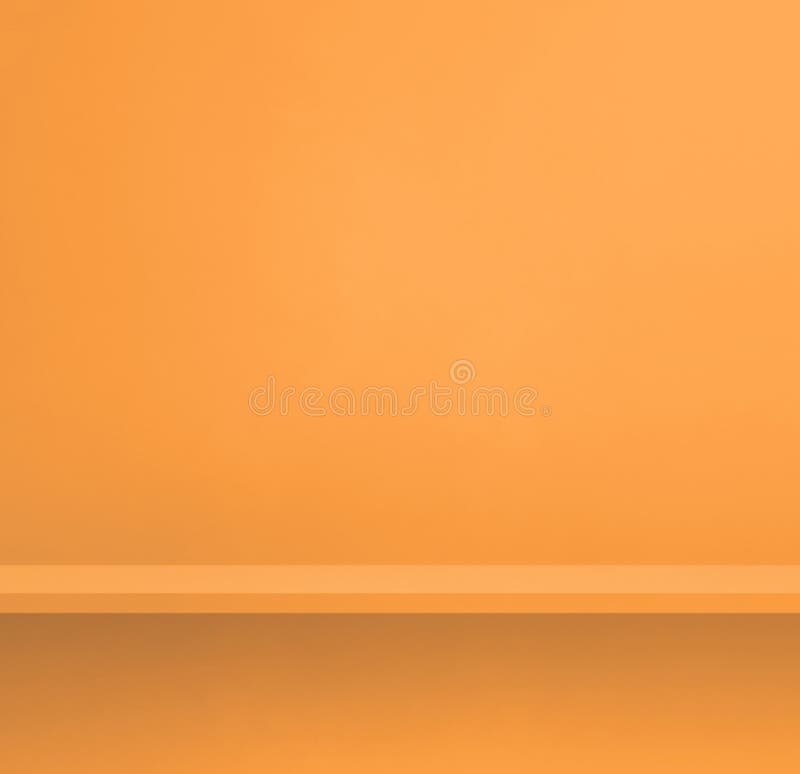 Empty Shelf on Light Orange Wall. Background Template. Square Banner ...