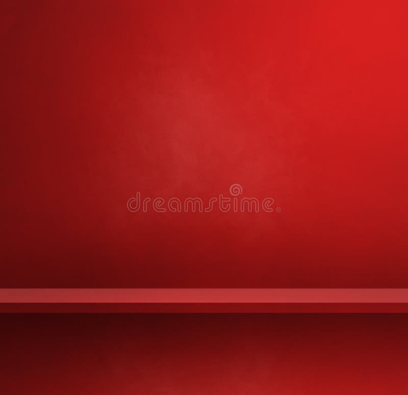 Empty Shelf on a Red Wall. Background Template. Square Banner Stock ...
