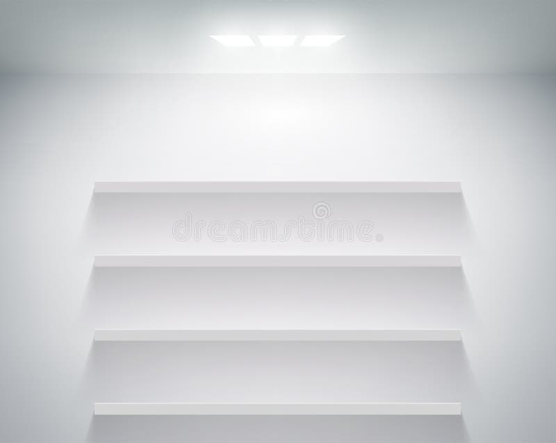 Empty shelf on white wall stock vector. Illustration of bookshelf ...