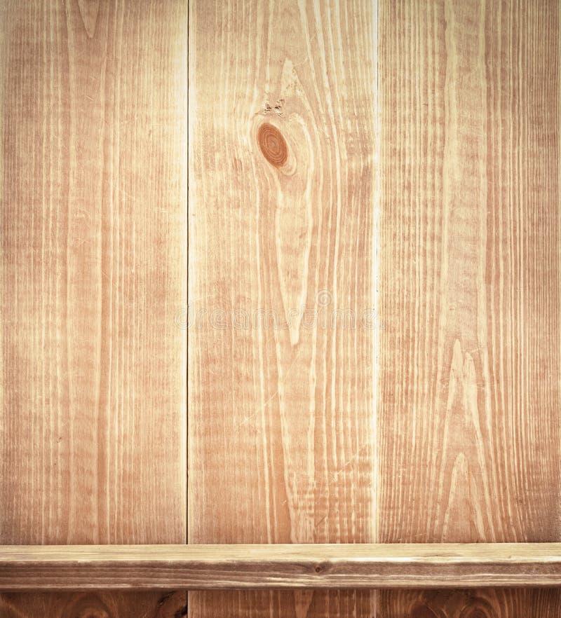 Empty shelf on wooden wall stock photo. Image of house - 31201322